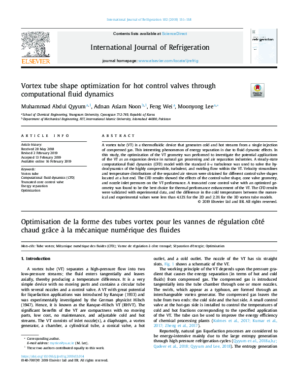(PDF) Vortex tube shape optimization for hot control valves through computational fluid dynamics