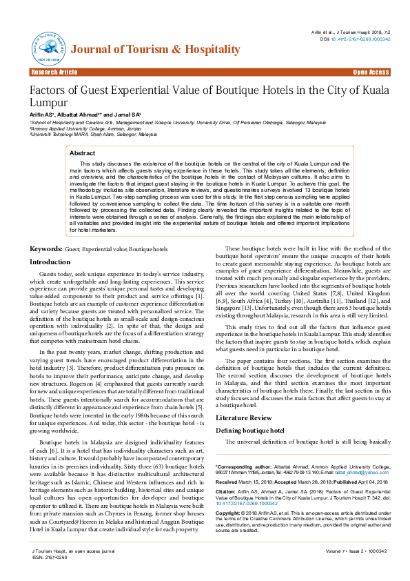 (PDF) Factors of Guest Experiential Value of Boutique Hotels in the ...