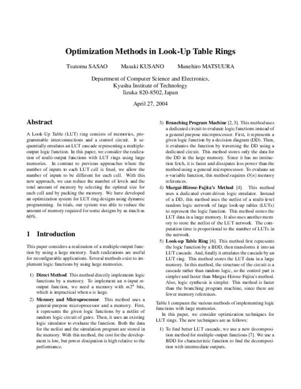 (PDF) Optimization methods in look-up table rings
