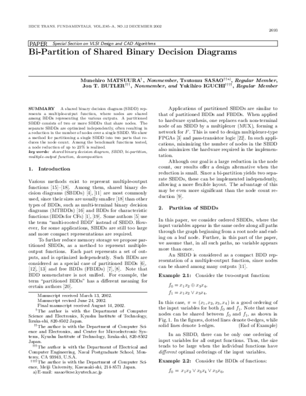 Pdf Bi Partition Of Shared Binary Decision Diagrams Tsutomu Sasao 