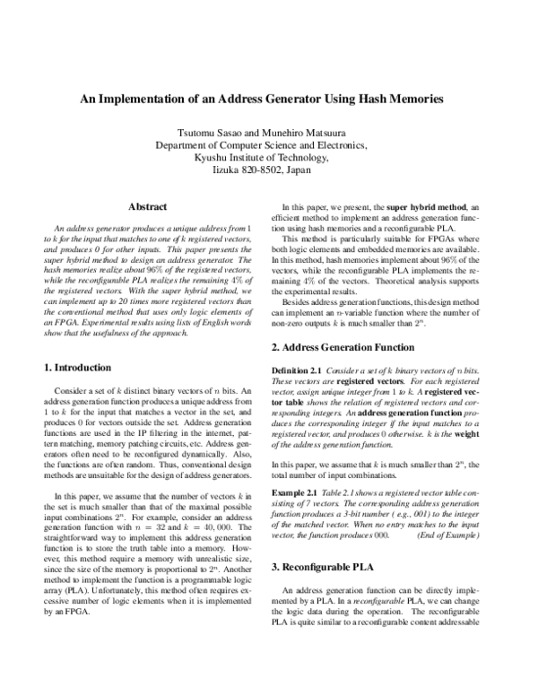 (PDF) An Implementation of an Address Generator Using Hash Memories