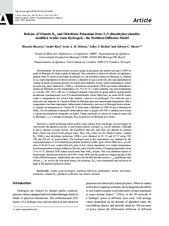 (PDF) B12 and Diclofenac Release from Hydrogels