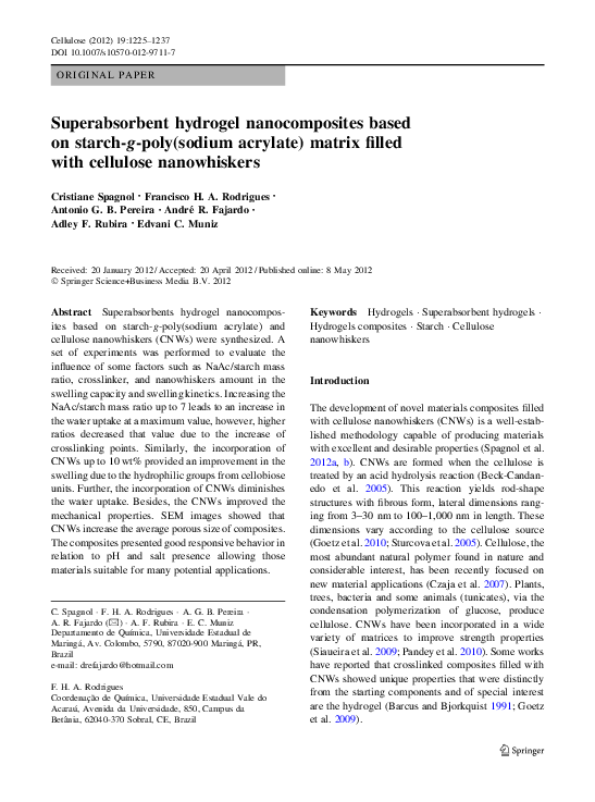 (PDF) Superabsorbent hydrogel nanocomposites based on starch-g-poly ...