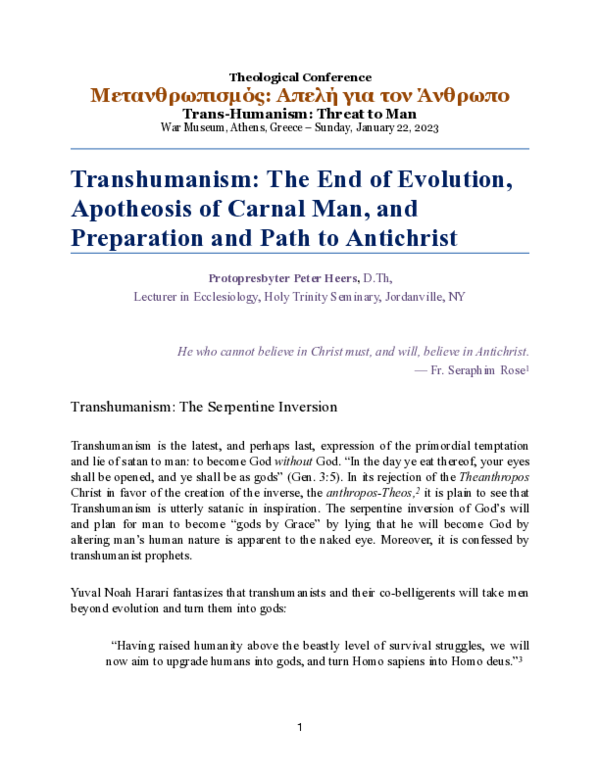 (PDF) Transhumanism: The End of Evolution, Apotheosis of Carnal Man ...