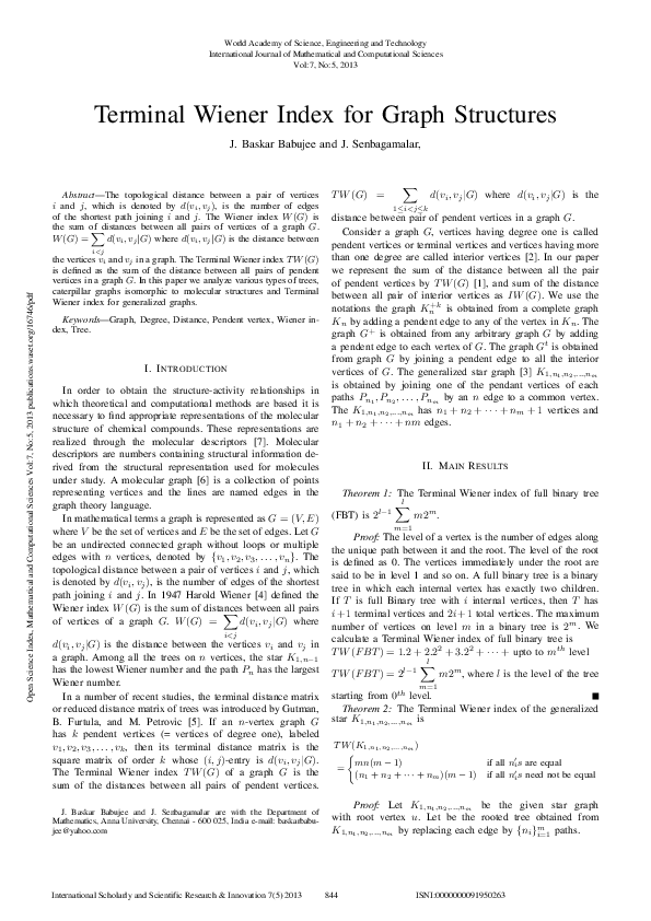 (PDF) Terminal Wiener Index for Graph Structures