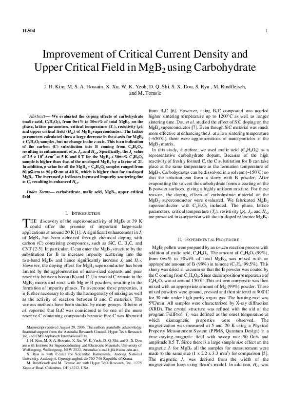 (PDF) Improvement of Critical Current Density and Upper Critical Field ...