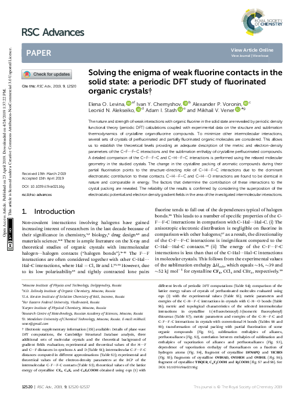 (PDF) Solving the enigma of weak fluorine contacts in the solid state ...