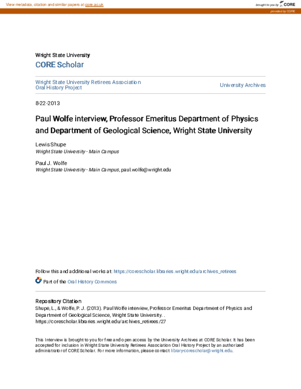 (PDF) Paul Wolfe interview, Professor Emeritus Department of Physics and Department of ...