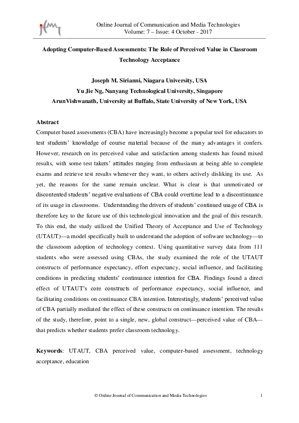 (PDF) Adopting Computer-Based Assessments: The Role of Perceived Value in Classroom Technology ...
