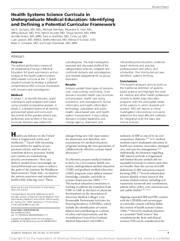(PDF) Health Systems Science Curricula in Undergraduate Medical ...
