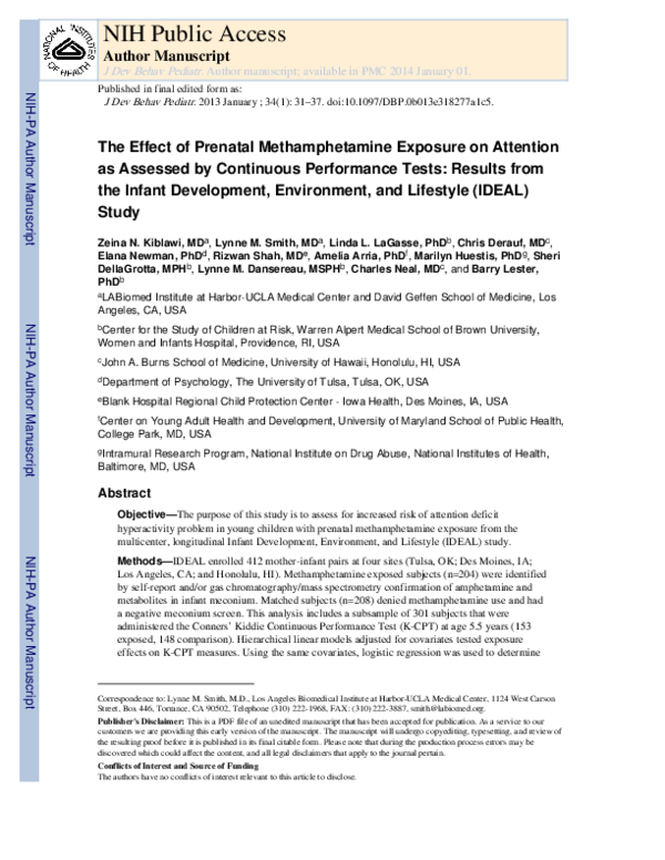 (PDF) The Effect of Prenatal Methamphetamine Exposure on Attention as ...