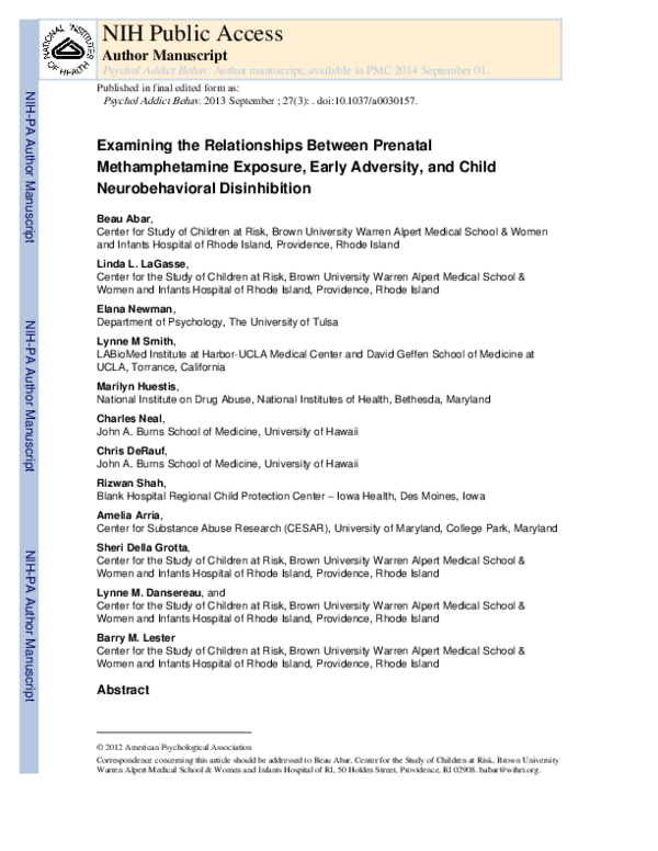 (PDF) Examining the relationships between prenatal methamphetamine ...