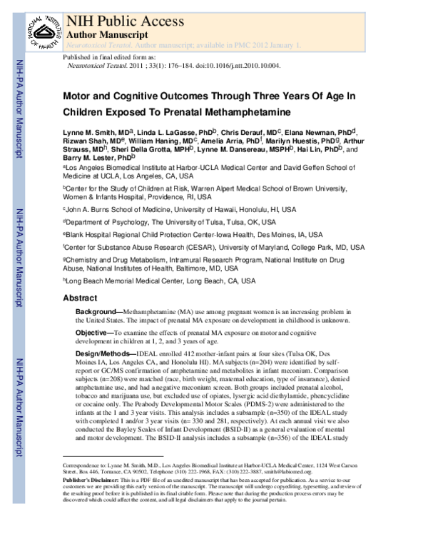 (PDF) Motor and cognitive outcomes through three years of age in ...