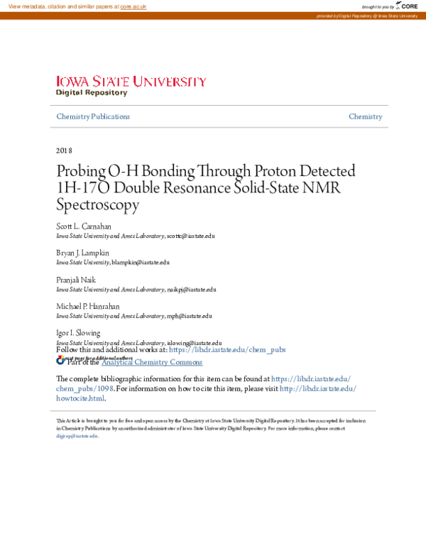Pdf Probing Oh Bonding Through Proton Detected 1h17o Double