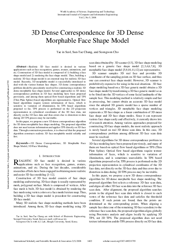 (PDF) 3D Dense Correspondence For 3D Dense Morphable Face Shape Model