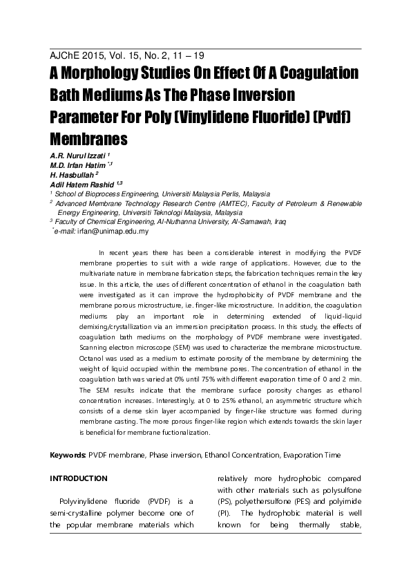 (PDF) A Morphology Studies On Effect Of A Coagulation Bath Mediums As ...