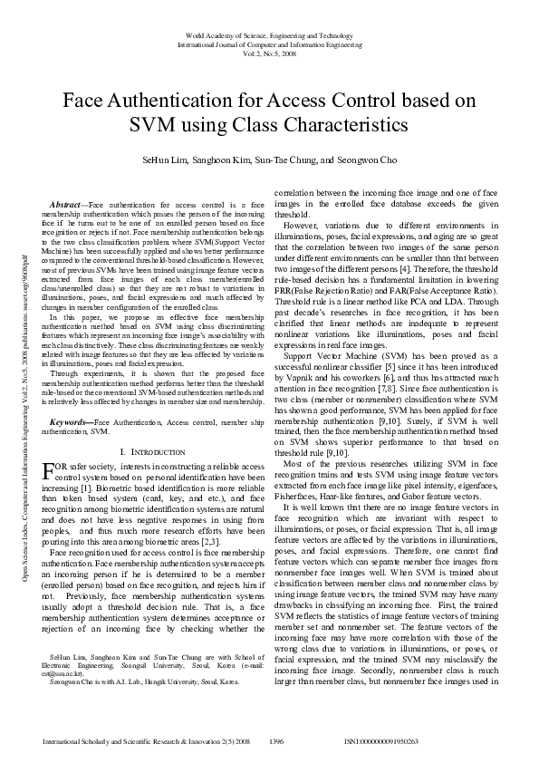 (PDF) Face Authentication For Access Control Based On Svm Using Class ...