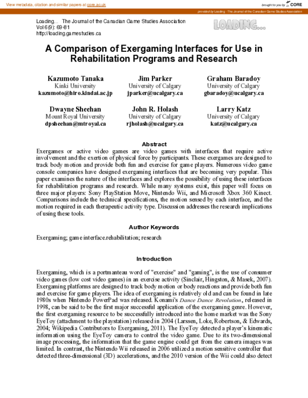 (PDF) A Comparison of Exergaming Interfaces for Use in Rehabilitation Programs and Research