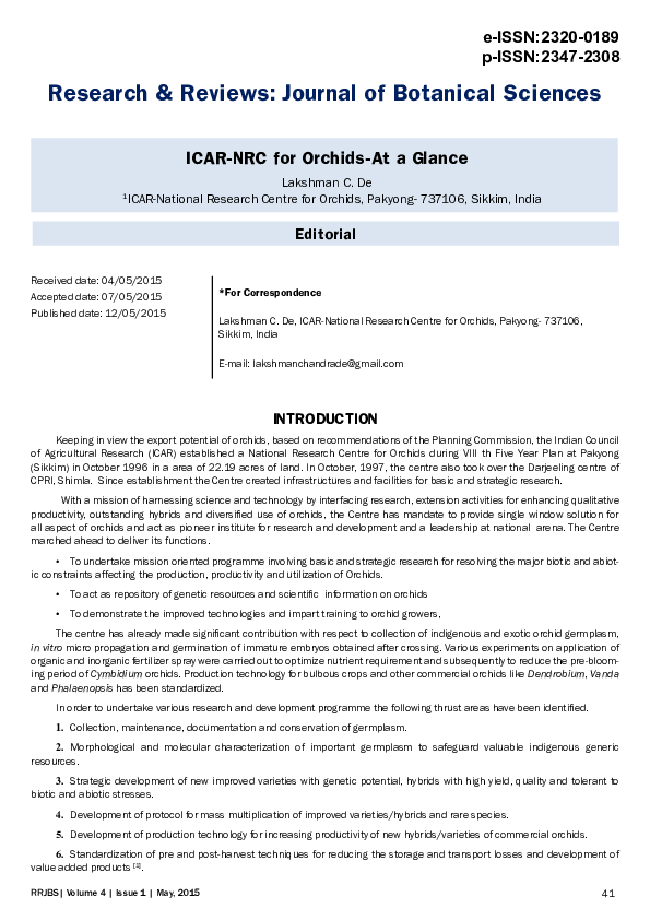 (PDF) ICAR-NRC for Orchids-At a Glance