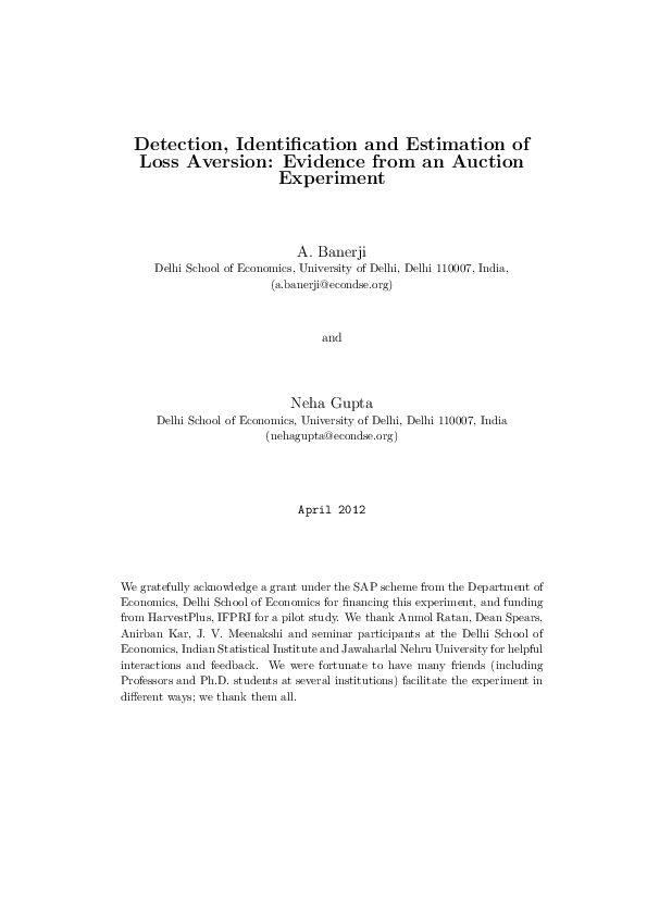 (PDF) Detection, Identification, and Estimation of Loss Aversion: Evidence from an Auction ...