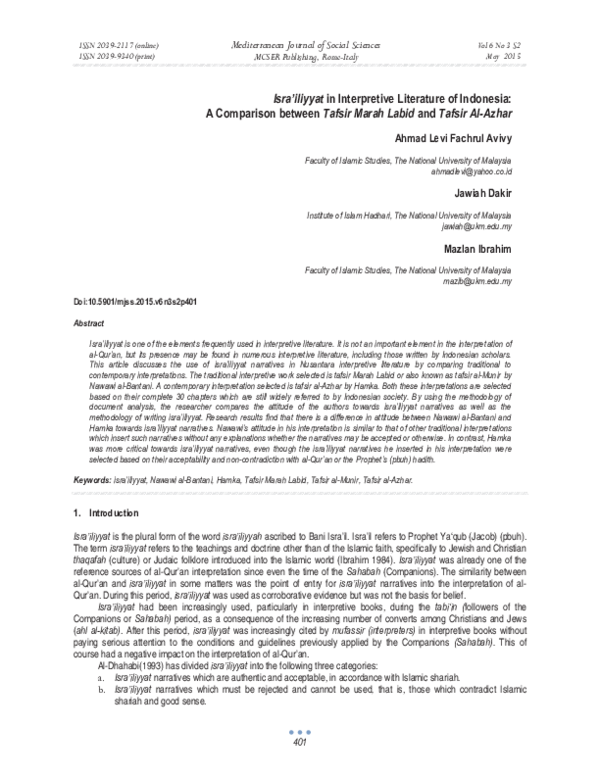 (PDF) Isra’iliyyat in Interpretive Literature of Indonesia: A ...