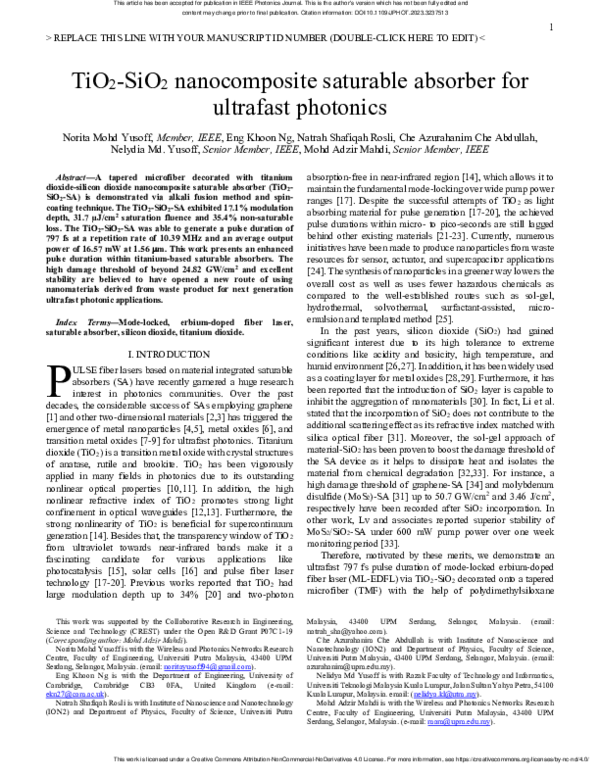 (PDF) TiO2-SiO2 nanocomposite saturable absorber for ultrafast photonics