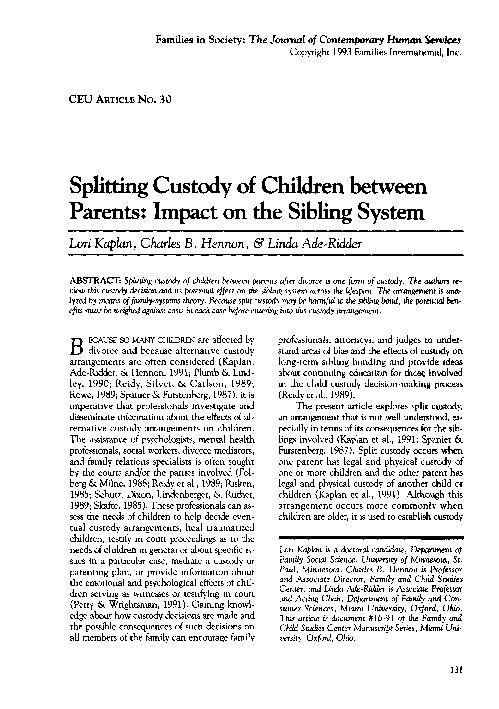 (PDF) Splitting Custody of Children between Parents: Impact on the ...