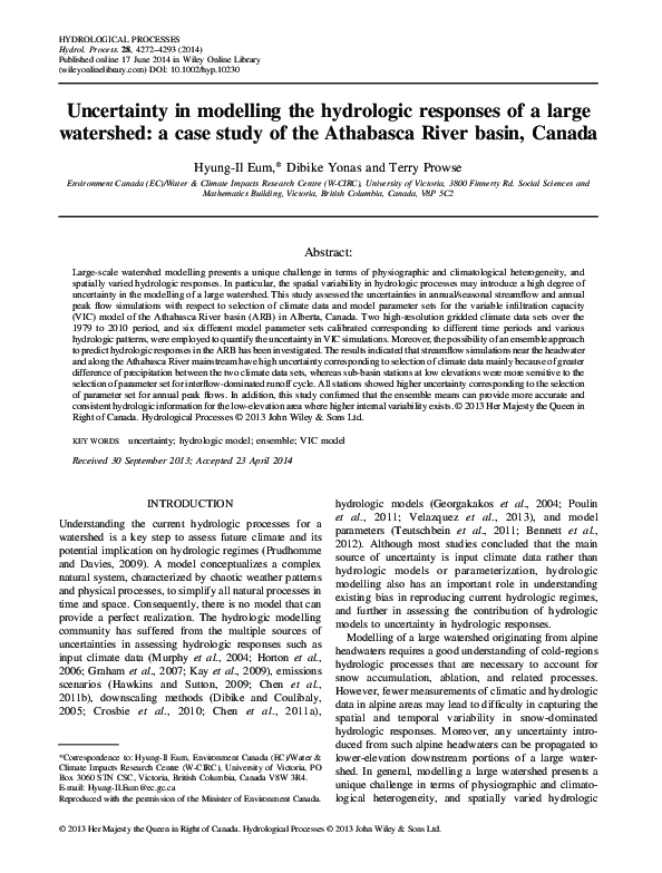(PDF) Uncertainty in modelling the hydrologic responses of a large watershed: a case study of ...