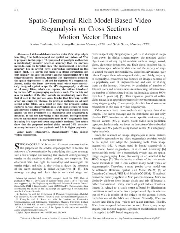 (PDF) Spatio-Temporal Rich Model-Based Video Steganalysis on Cross Sections of Motion Vector Planes