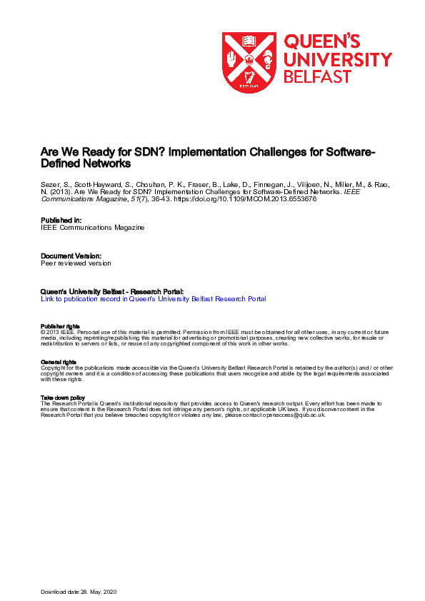 (PDF) Are we ready for SDN? Implementation challenges for software-defined networks