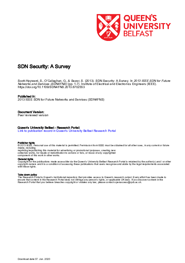 (PDF) Sdn Security: A Survey