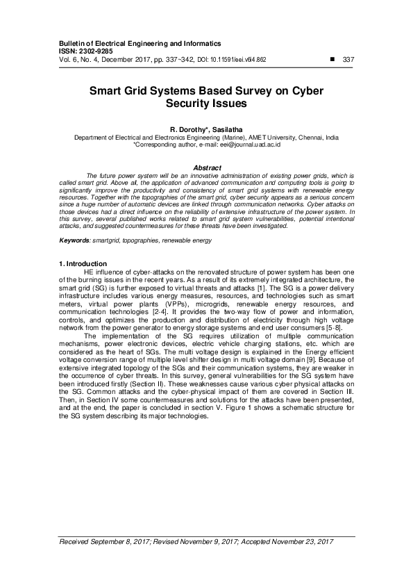 Pdf Impact Of Cyber Security Issues On Smart Grid
