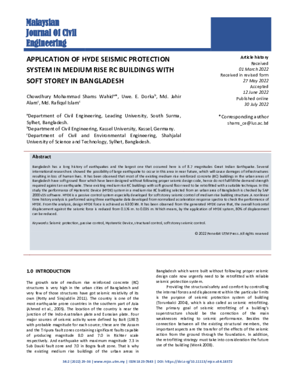 (PDF) Application of Hyde Seismic Protection System in Medium Rise RC ...