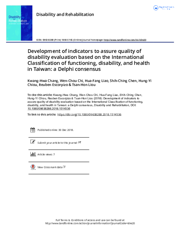 (PDF) Development of indicators to assure quality of disability evaluation based on the ...