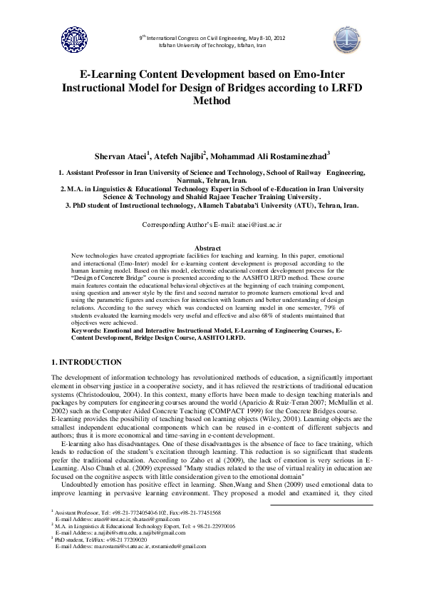 (PDF) E-Learning Content Development based on Emo-Inter Instructional Model for Design of ...