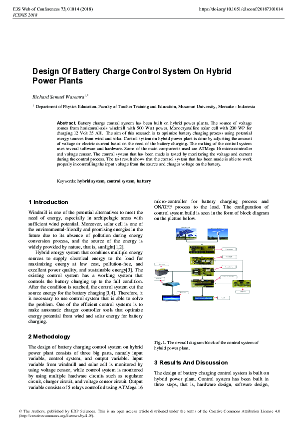 (PDF) Design Of Battery Charge Control System On Hybrid Power Plants