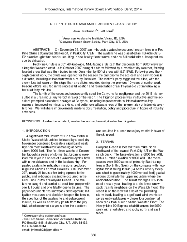 (PDF) Red Pine Chutes Avalanche Accident – Case Study