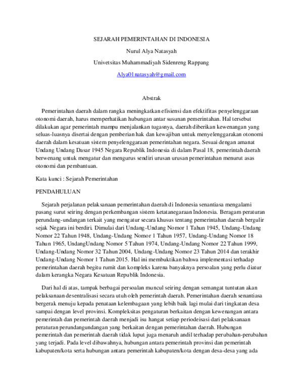 Pdf Sejarah Pemerintahan Daerah Di Indonesia