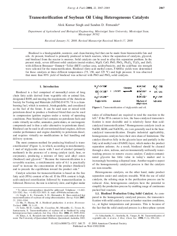(PDF) Transesterification of Soybean Oil Using Heterogeneous Catalysts (PDF) Transesterification of Soybean Oil Using Heterogeneous Catalysts