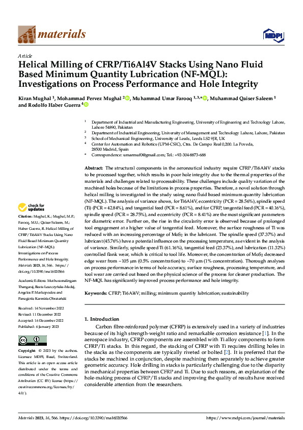 (PDF) Helical Milling of CFRP/Ti6Al4V Stacks Using Nano Fluid Based Minimum Quantity Lubrication ...
