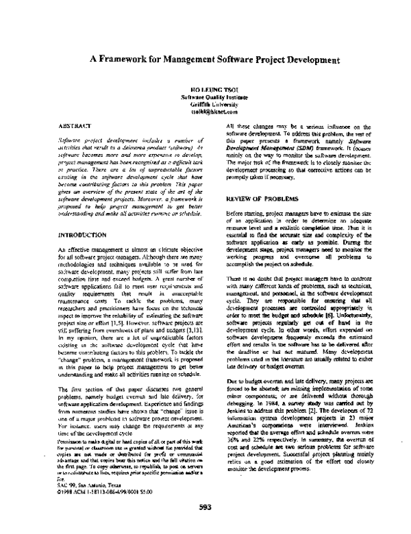 (PDF) A framework for management software project development