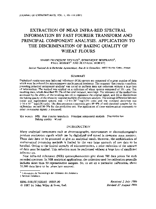 Pdf Extraction Of Near Infra Red Spectral Information By Fast Fourier Transform And Principal