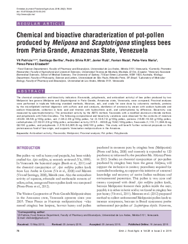 (PDF) Chemical and bioactive characterization of pot-pollen produced by ...