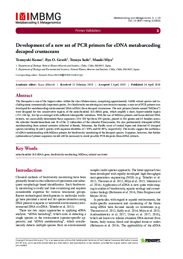 (PDF) Development of a new set of PCR primers for eDNA metabarcoding decapod crustaceans