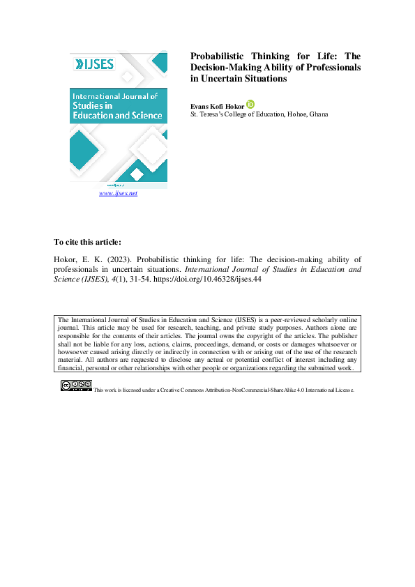 (PDF) Probabilistic Thinking for Life: The Decision-Making Ability of Professionals in Uncertain ...