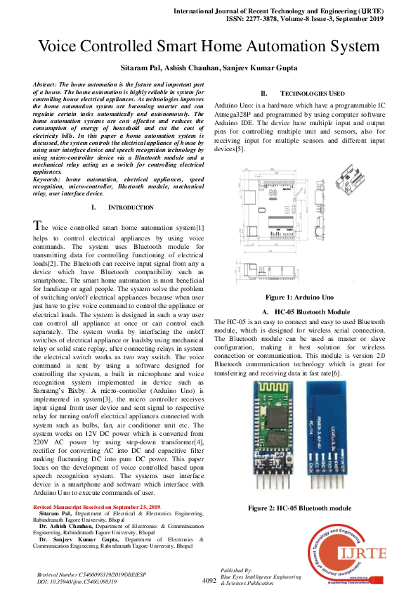 (PDF) Voice Controlled Smart Home Automation System