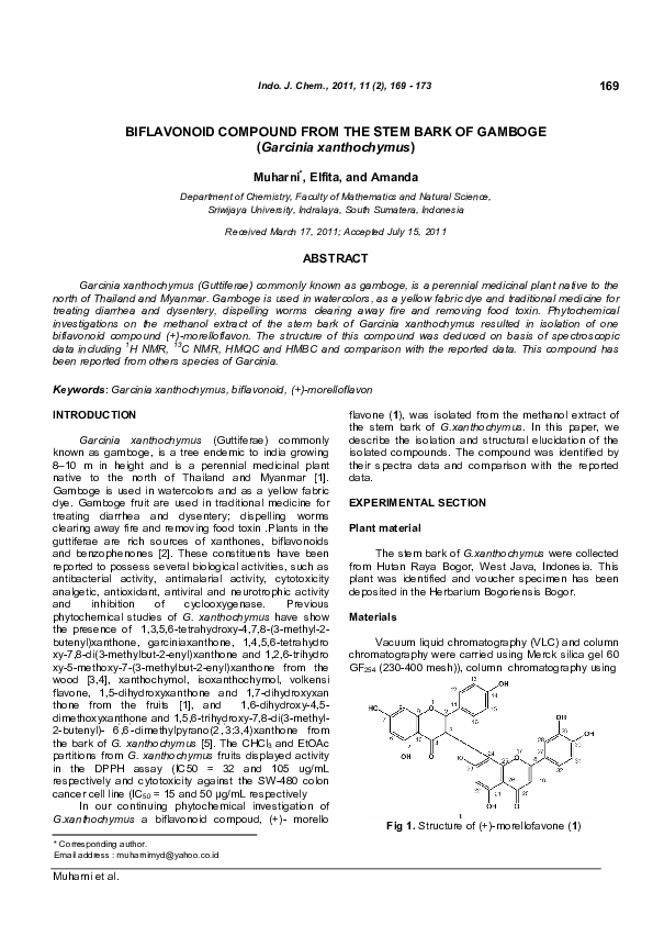 (PDF) BIFLAVONOID COMPOUND FROM THE STEM BARK OF GAMBOGE (Garcinia ...