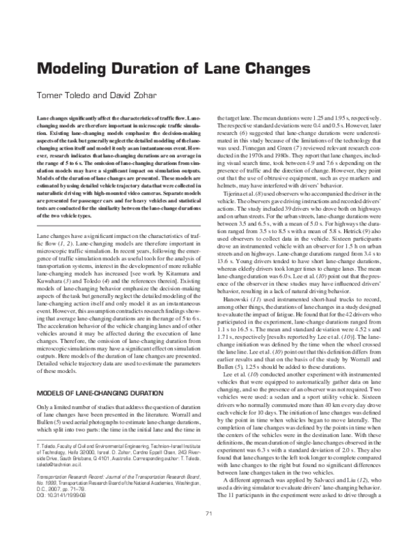 (PDF) Modeling Duration of Lane Changes