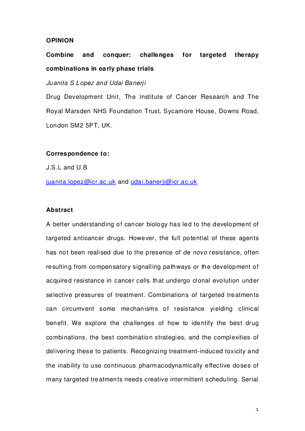 (PDF) Combine and conquer: challenges for targeted therapy combinations ...