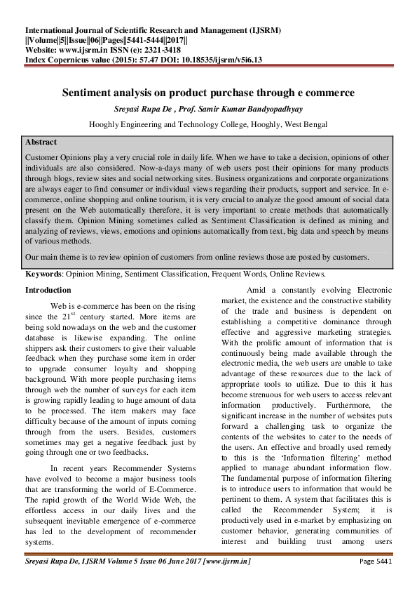(PDF) Sentiment analysis on product purchase through e commerce